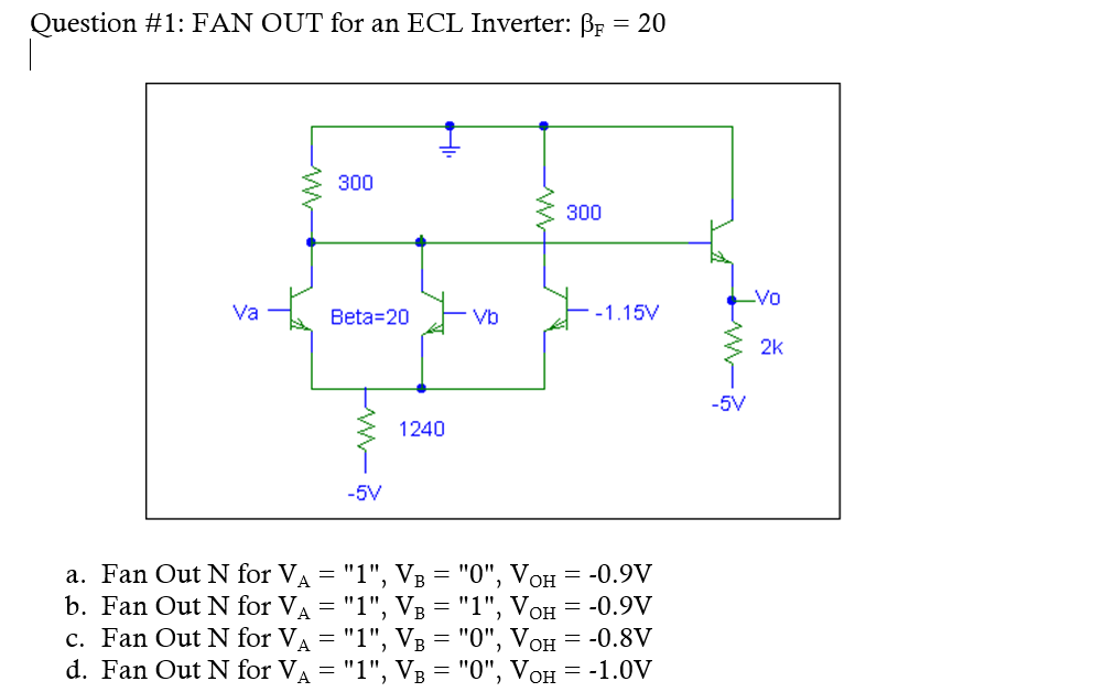 Solved Question #1 : FAN OUT for an ECL inverter: ßF-20 300 | Chegg.com