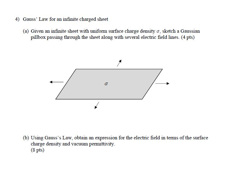 Solved 4) Gauss' Law for an infinite charged sheet (a) Given | Chegg.com
