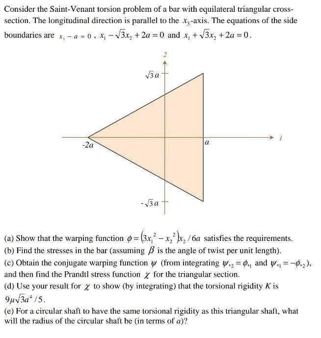 Solved Consider the Saint-Venant torsion problem of a bar | Chegg.com