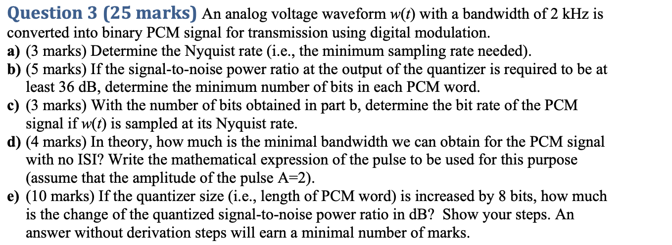 Solved Question 3 25 Marks An Analog Voltage Waveform Wt 4371