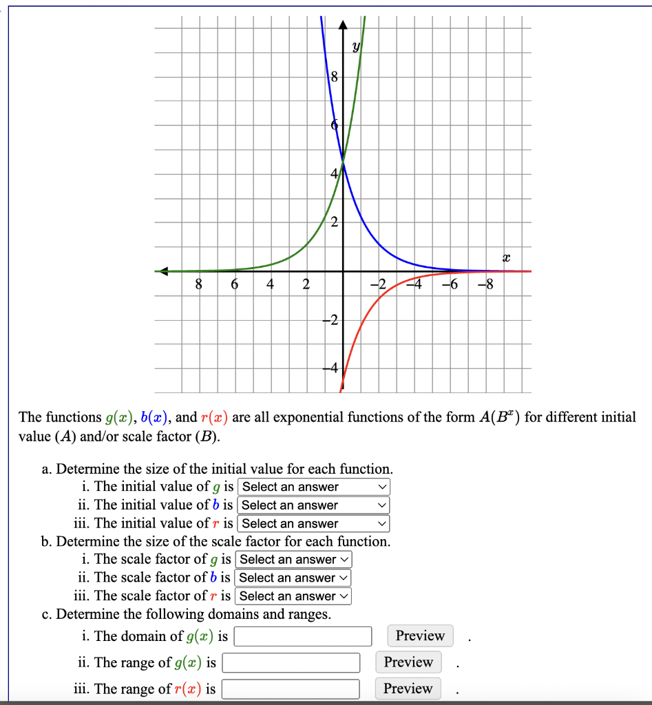 Solved The functions g(x),b(x), and r(x) are all exponential | Chegg.com