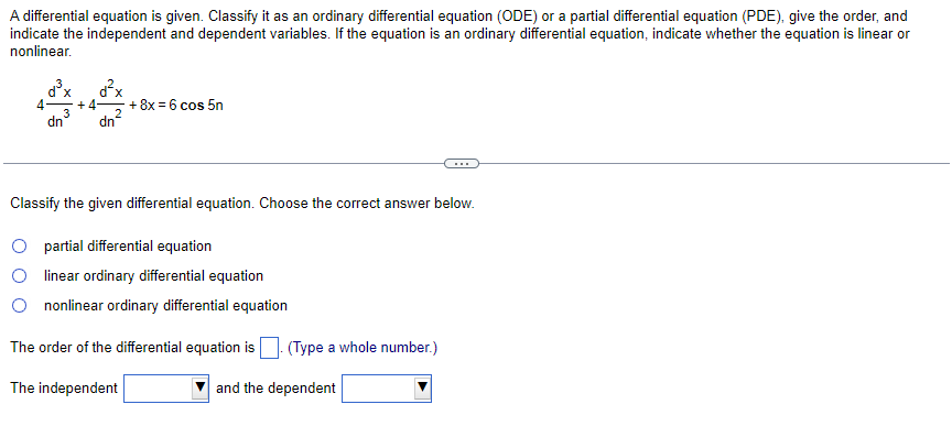 Solved A differential equation is given. Classify it as an | Chegg.com