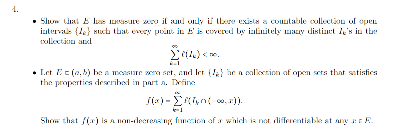 Solved - Show that E has measure zero if and only if there | Chegg.com