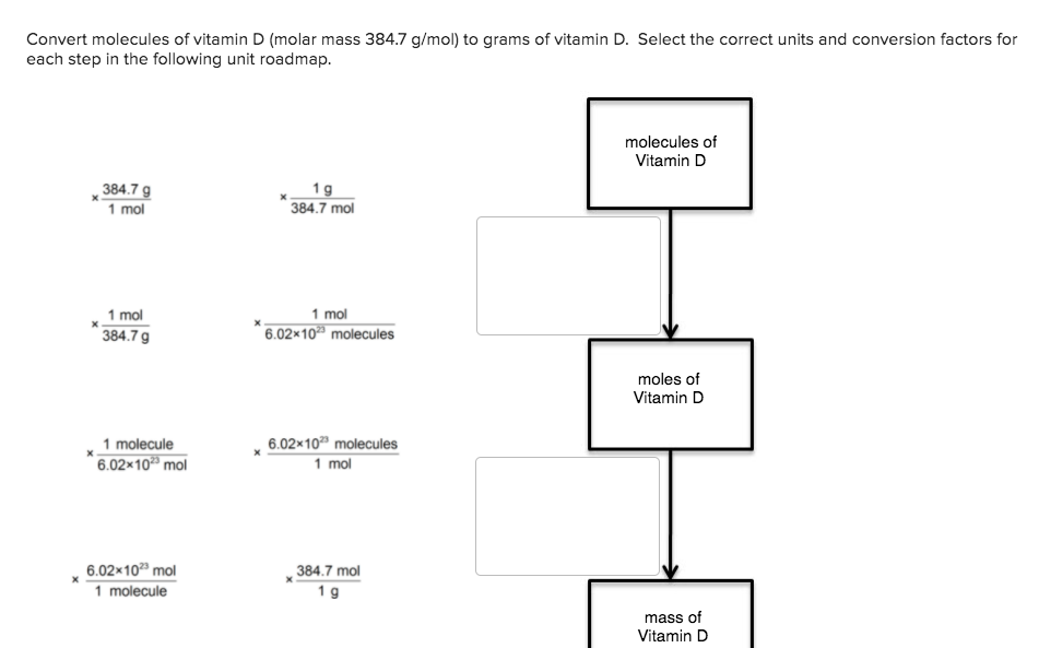 Solved Convert molecules of vitamin D (molar mass 384.7 | Chegg.com