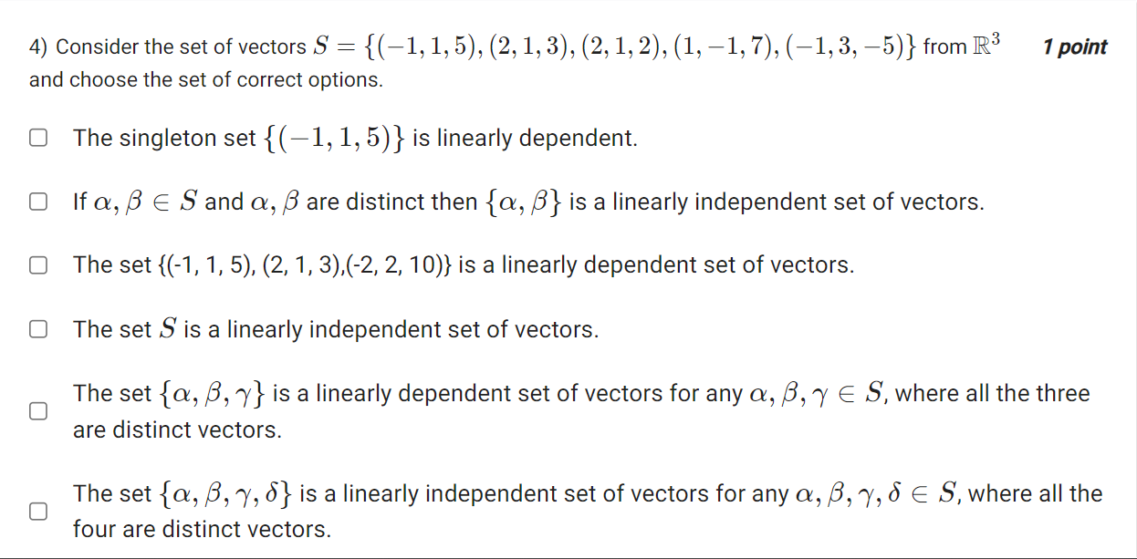 Solved 4) Consider the set of vectors | Chegg.com