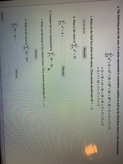 Solved a. The following shows the sum of a series | Chegg.com
