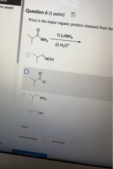 Solved Question 7 (1 point) What is the major organic | Chegg.com