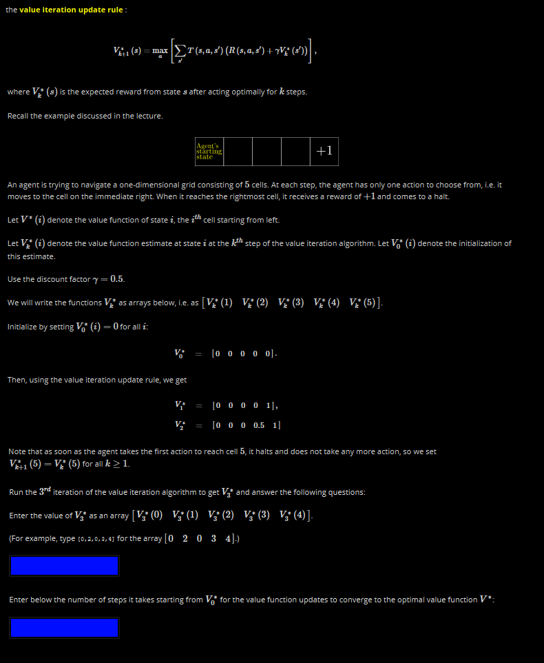 The Value Iteration Update Rule V 6 Max {r