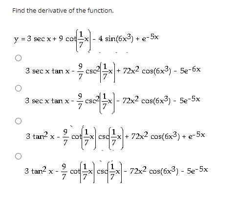 Solved Find the derivative of the function. | Chegg.com