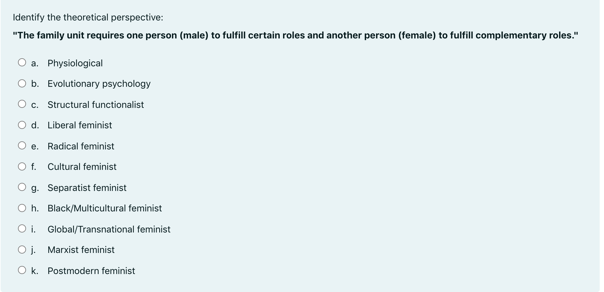 Solved Identify the theoretical perspective: "The family | Chegg.com