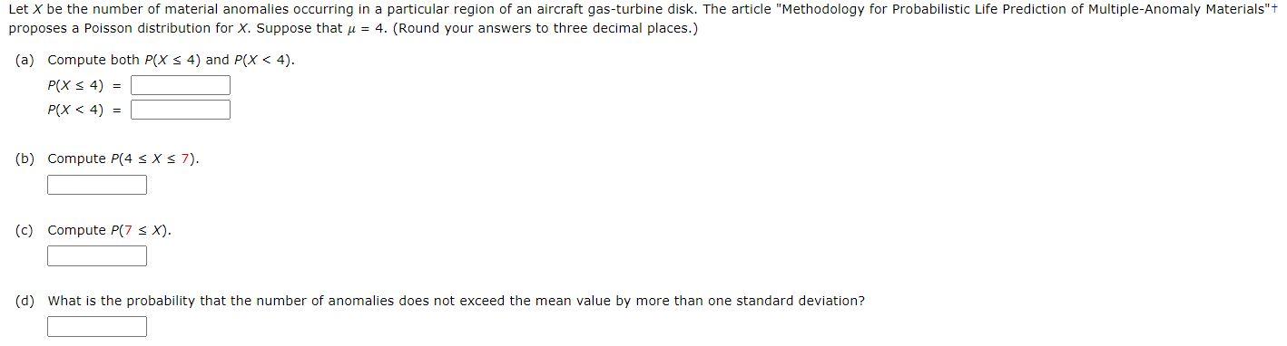 Solved Let X be the number of material anomalies occurring | Chegg.com