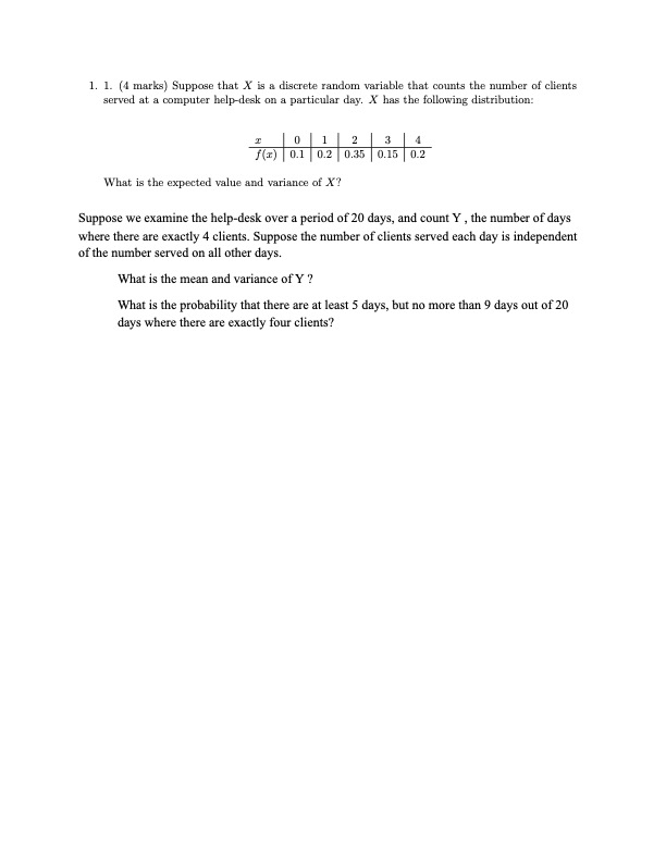 Solved 1. 1. (4 ﻿marks) ﻿Suppose that \( ﻿X \) ﻿is a | Chegg.com
