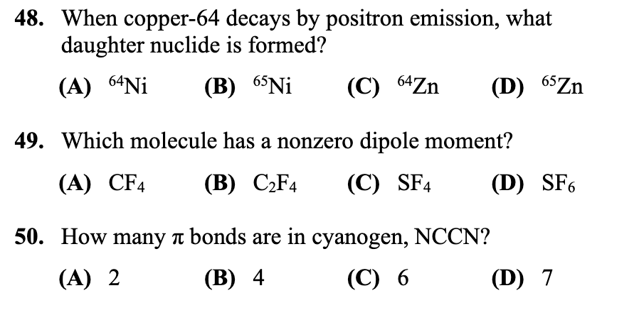 Solved 48. When copper-64 decays by positron emission, what | Chegg.com