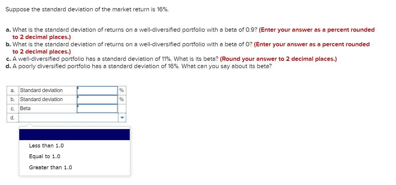 Solved Suppose the standard deviation of the market return | Chegg.com