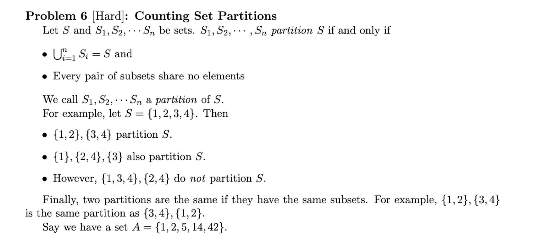 Solved Question 1 Problem 1 [Easy]: Counting Sets Let S = | Chegg.com