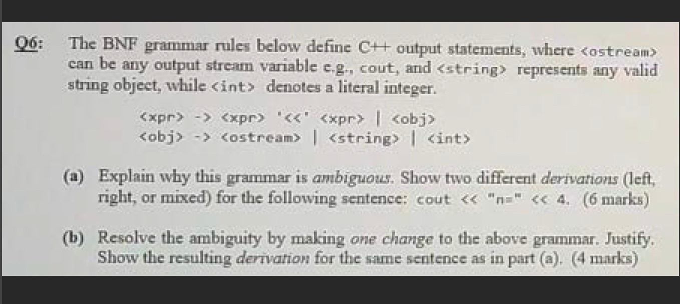 06: The BNF grammar rules below define CH output | Chegg.com