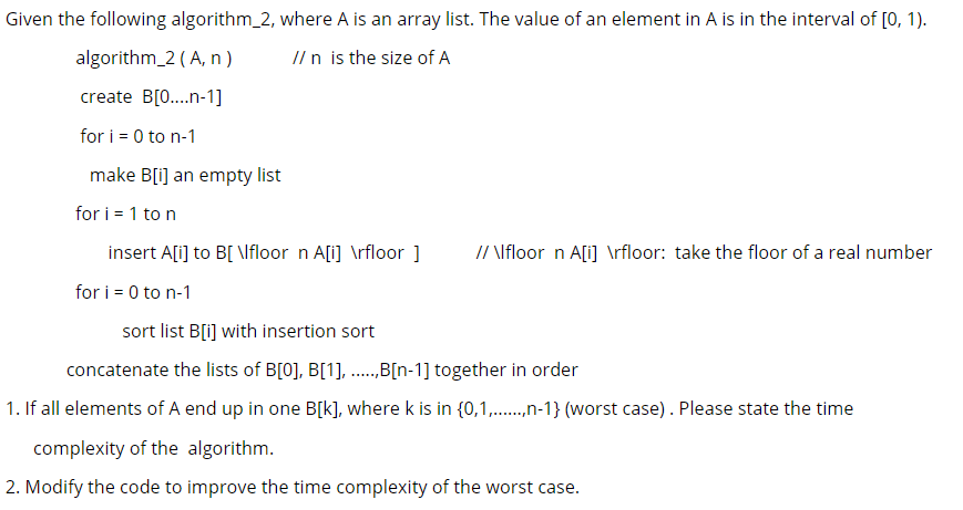 Solved Given the following algorithm_2, where A is an array | Chegg.com