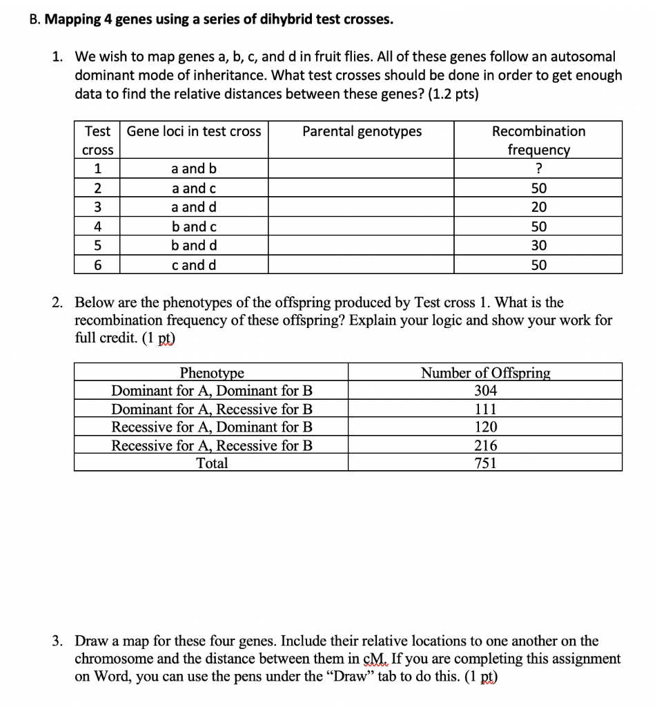 Solved A. Mapping 2 genes using a dihybrid test cross. A lab | Chegg.com