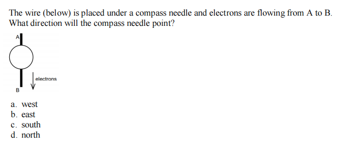 [Solved]: The wire (below) is placed under a compass needle