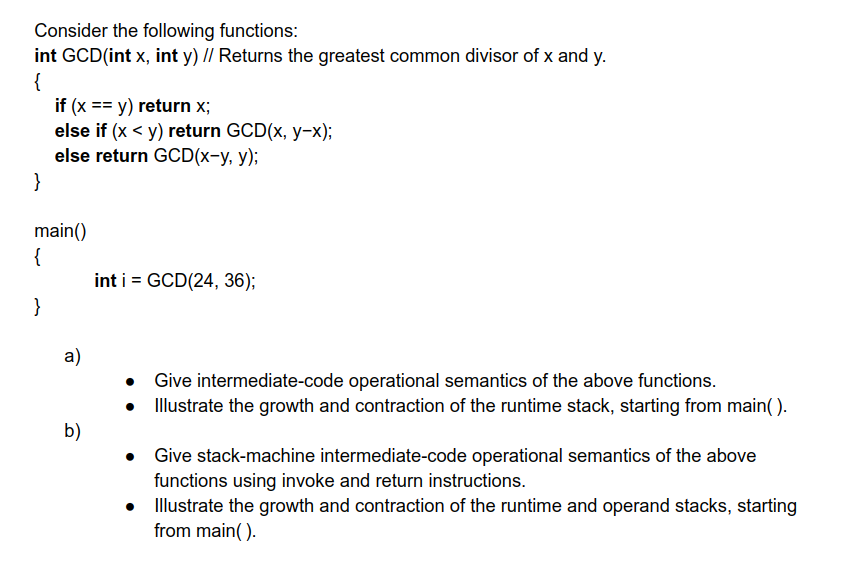 Consider the following functions: int GCD(int x, int | Chegg.com