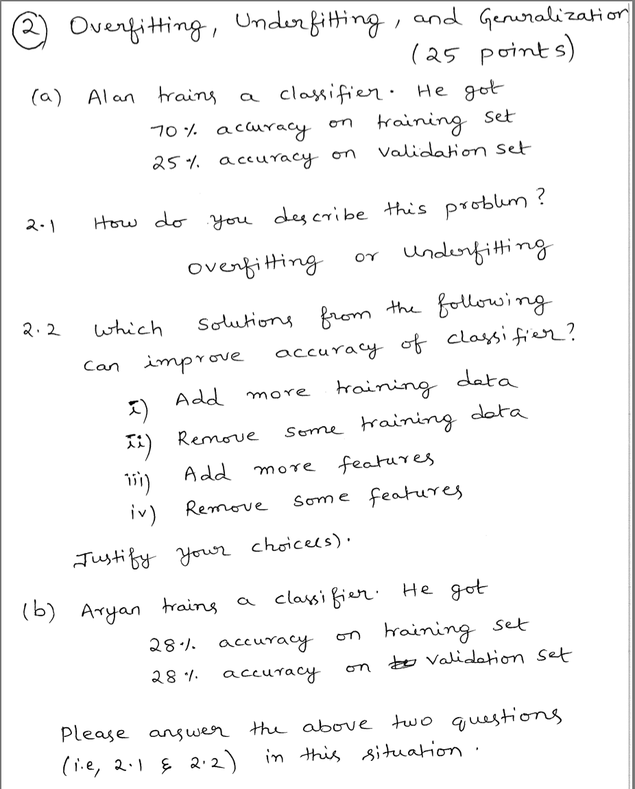 Solved (a) Overfitting, Underfitting, and Generalization (25 | Chegg.com
