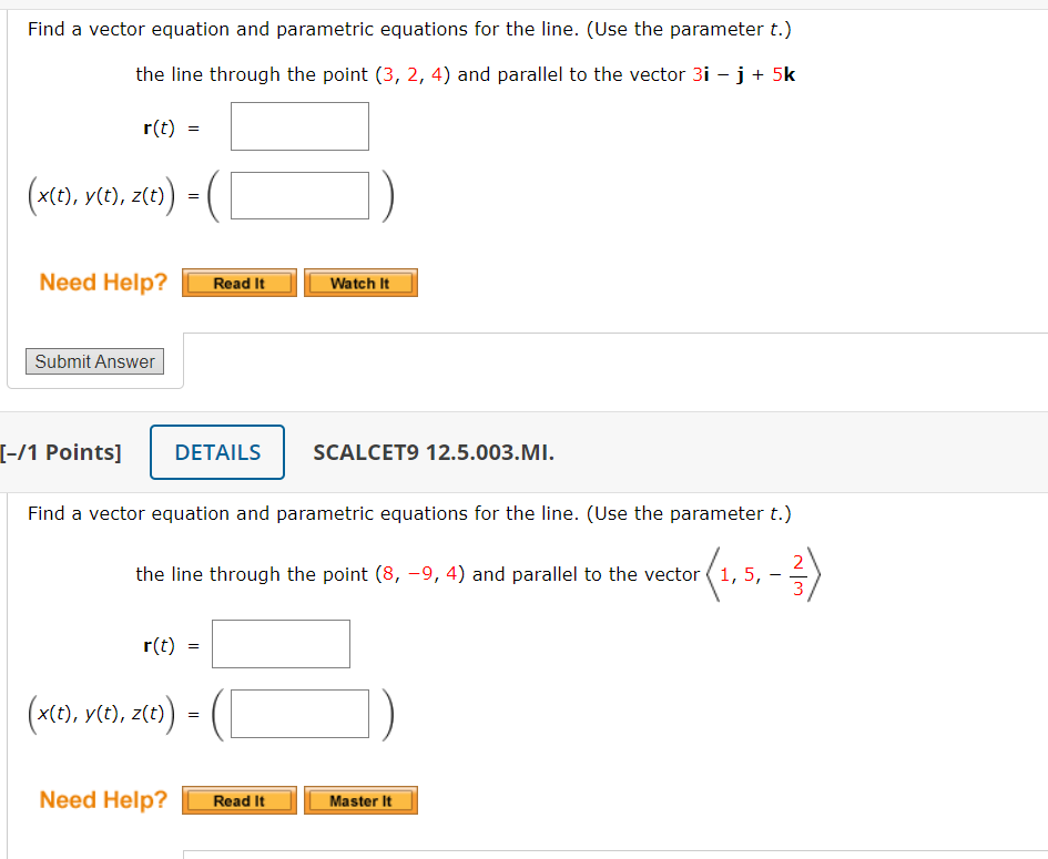 Solved Find a vector equation and parametric equations for | Chegg.com