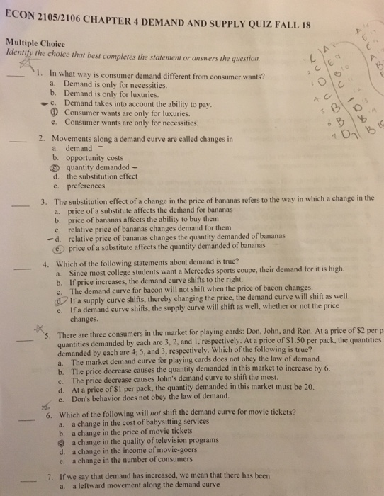 Solved ECON 2105/2106 CHAPTER 4 DEMAND AND SUPPLY QUIZ FALL | Chegg.com