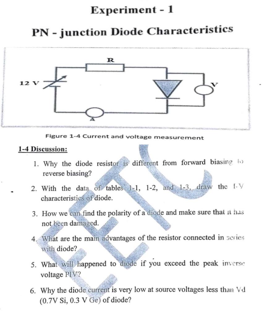 Solved Experiment - 1 PN - junction Diode Characteristics R | Chegg.com