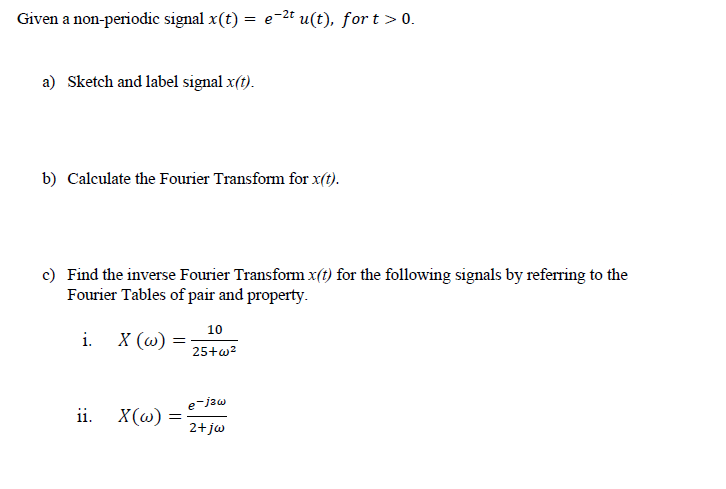 Solved Given a non-periodic signal x(t) = e-2t u(t), fort | Chegg.com