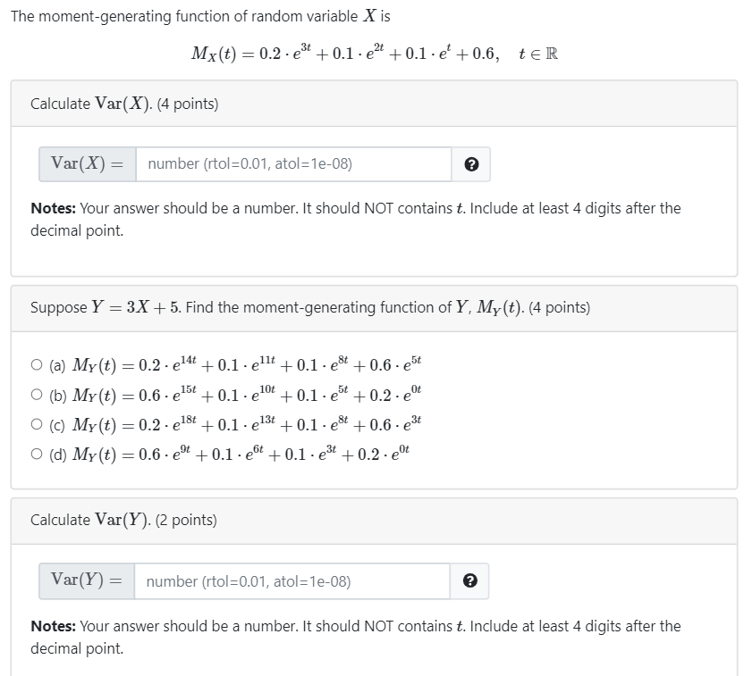 Solved The moment-generating function of random variable X | Chegg.com