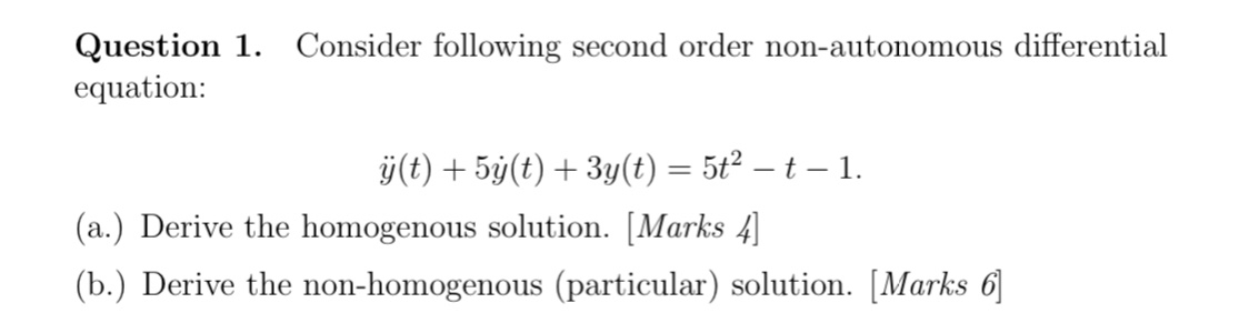 Solved Question 1. Consider following second order | Chegg.com