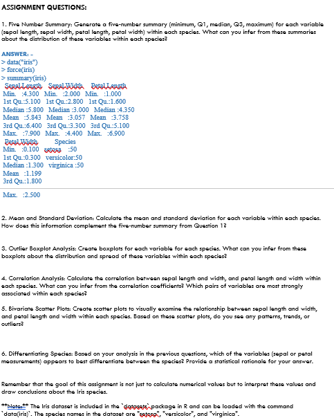 Solved ASSIGNMENT QUESTIONS:Five Number Summary: Generate a | Chegg.com