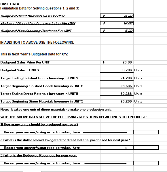 Solved BASE DATA: Foundation Data for Solving questions 1, 2 | Chegg.com