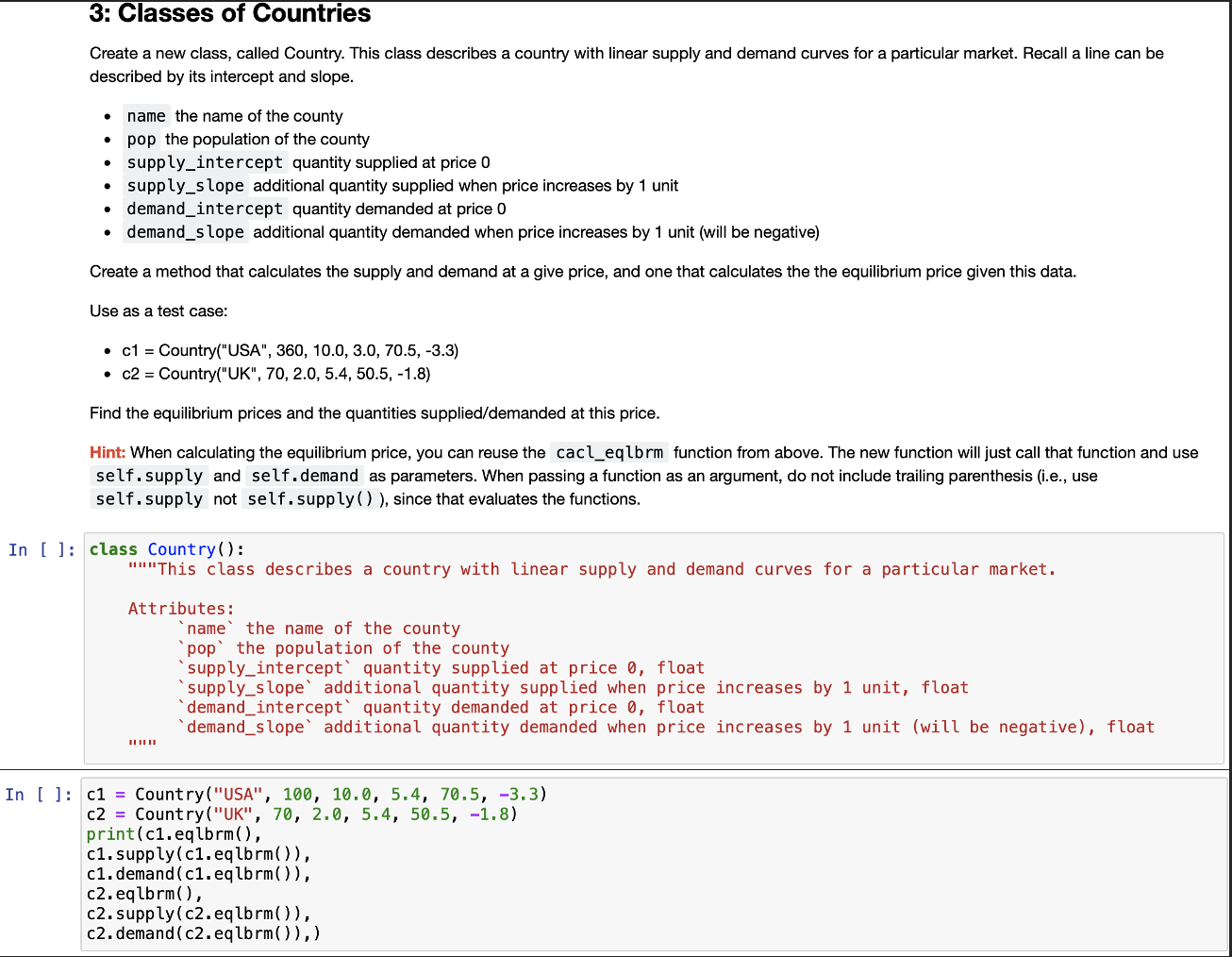 Solved 3: Classes of Countries Create a new class, called | Chegg.com