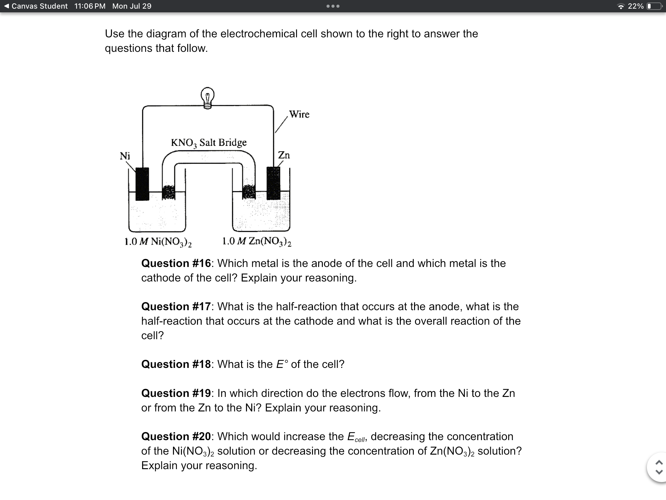 Solved Use the diagram of the electrochemical cell shown to | Chegg.com