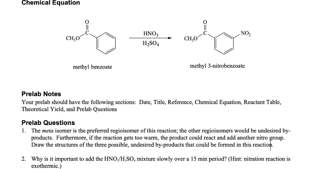 Solved Chemical Equation HNO3 H2SO4 methyl benzoate methyl | Chegg.com