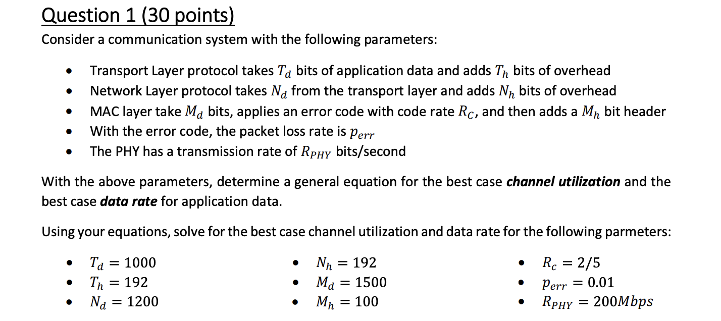 Question 1 (30 points) Consider a communication | Chegg.com