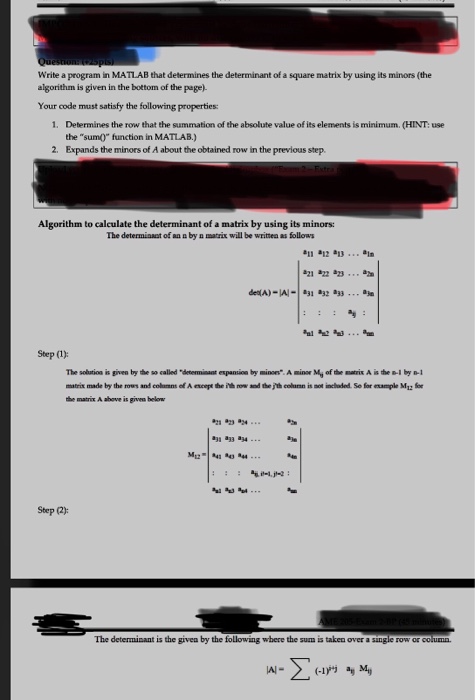 Write a program in MATLAB that determines the | Chegg.com