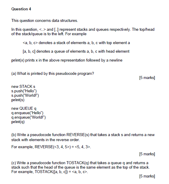 Solved Question 4 This question concerns data structures. In | Chegg.com