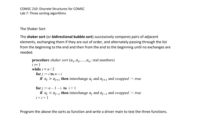 Solved COMSC 210: Discrete Structures for COMSC Lab 7: Three | Chegg.com