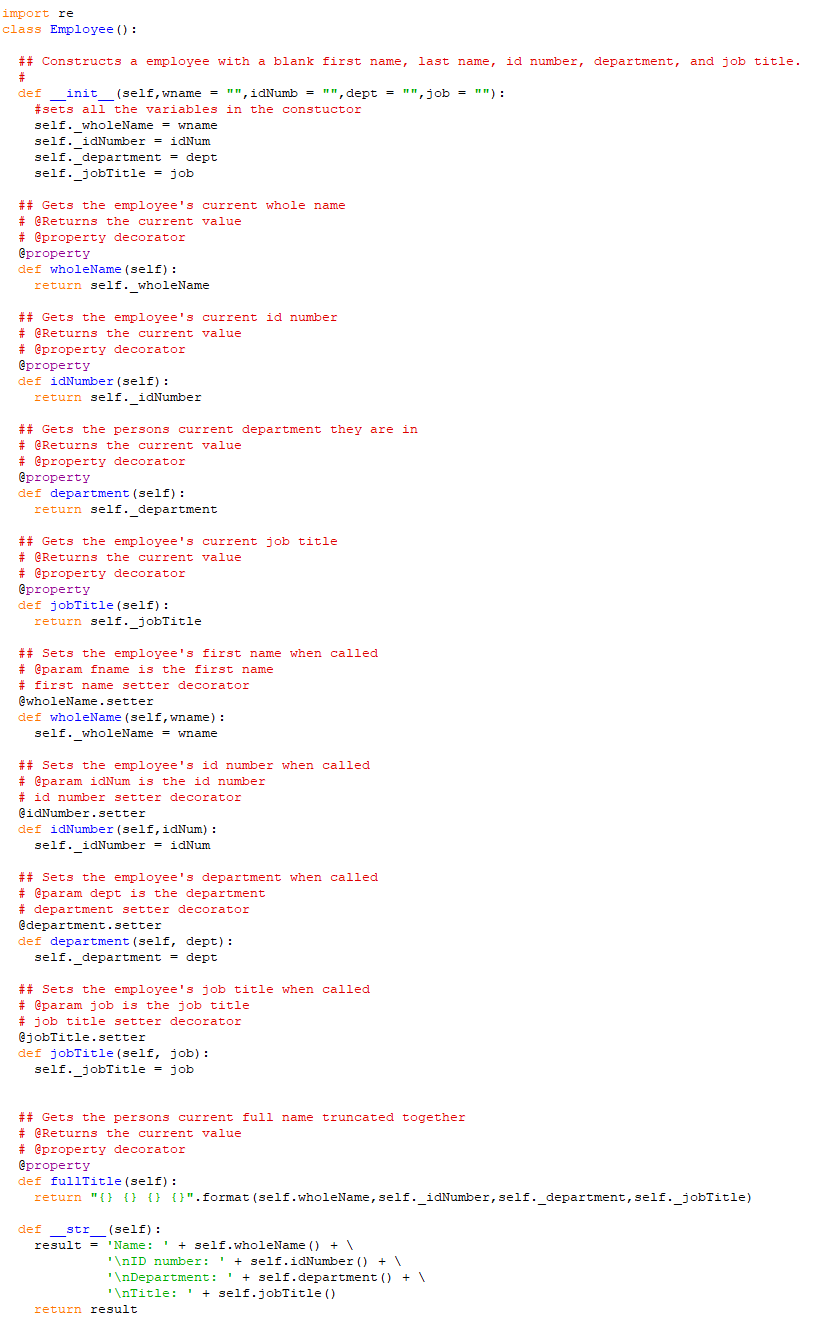 Solved I have attached my Employee Class Screen Shot for the | Chegg.com