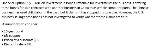 Solved Financial Option 3: $30 Million Investment in Bonds | Chegg.com