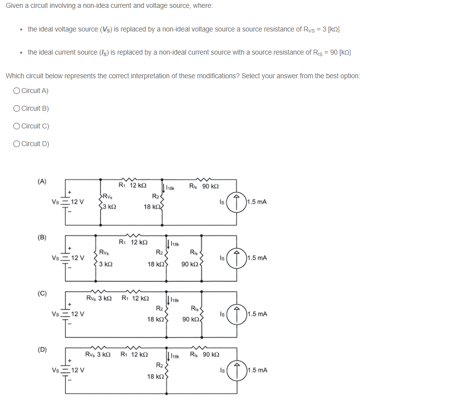 Solved Given a circuit involving a non-idea current and | Chegg.com