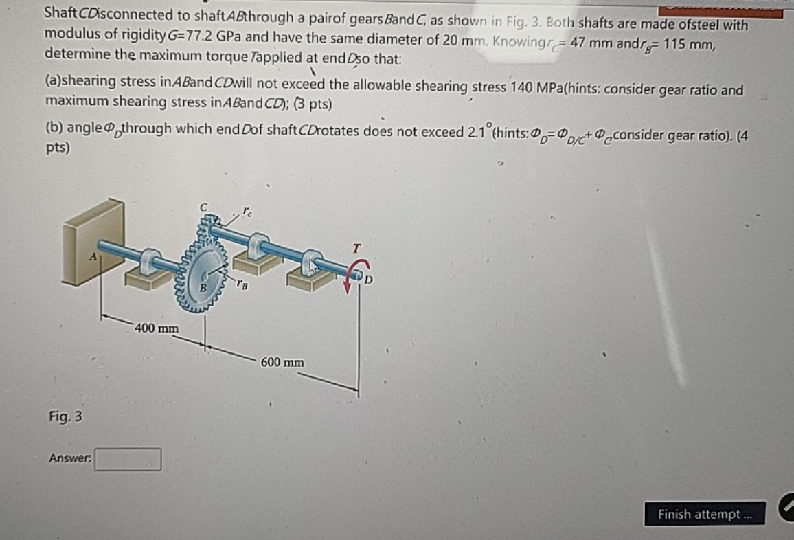 Solved ShaftCDisconnected to shaft AB through a pairof gears | Chegg.com
