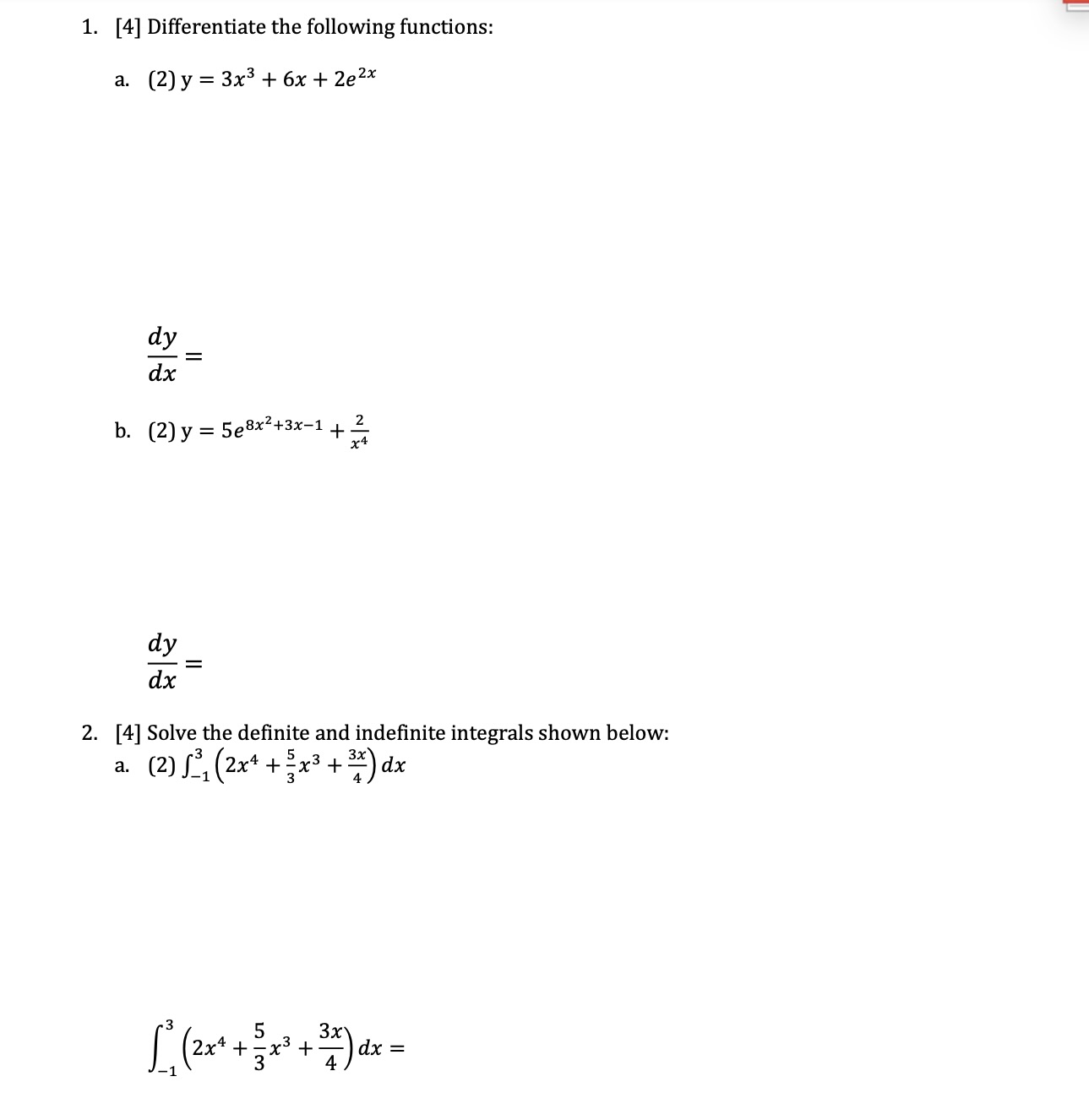 Solved [4] ﻿Differentiate the following | Chegg.com