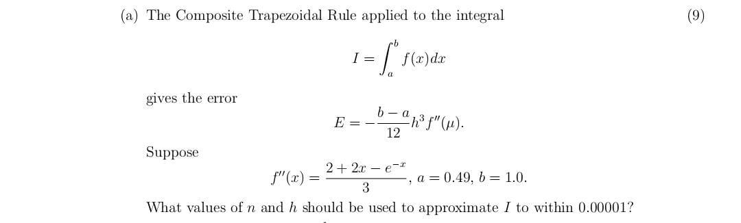 Solved (a) The Composite Trapezoidal Rule applied to the | Chegg.com