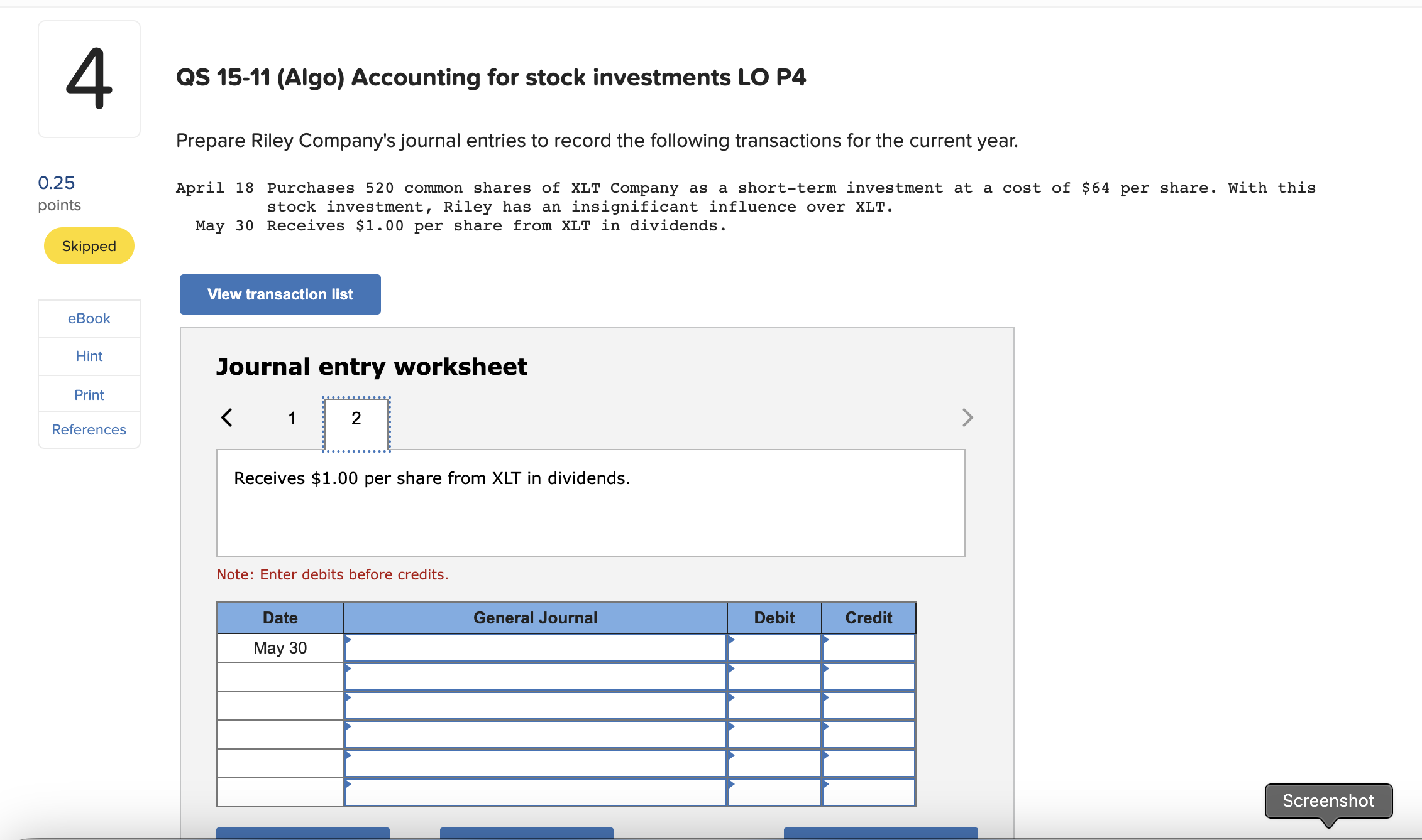 Solved QS 15-11 (Algo) Accounting for stock investments LO | Chegg.com