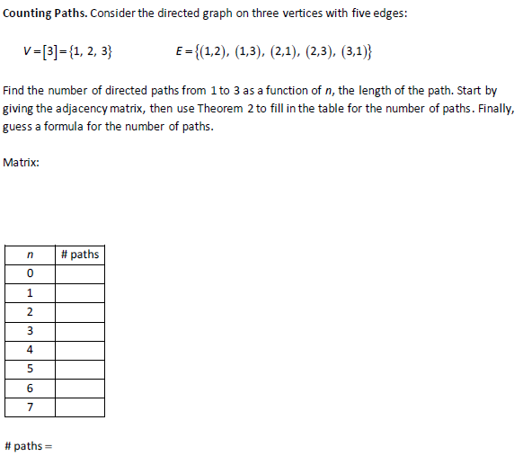 Solved Counting Paths. Consider the directed graph on three | Chegg.com