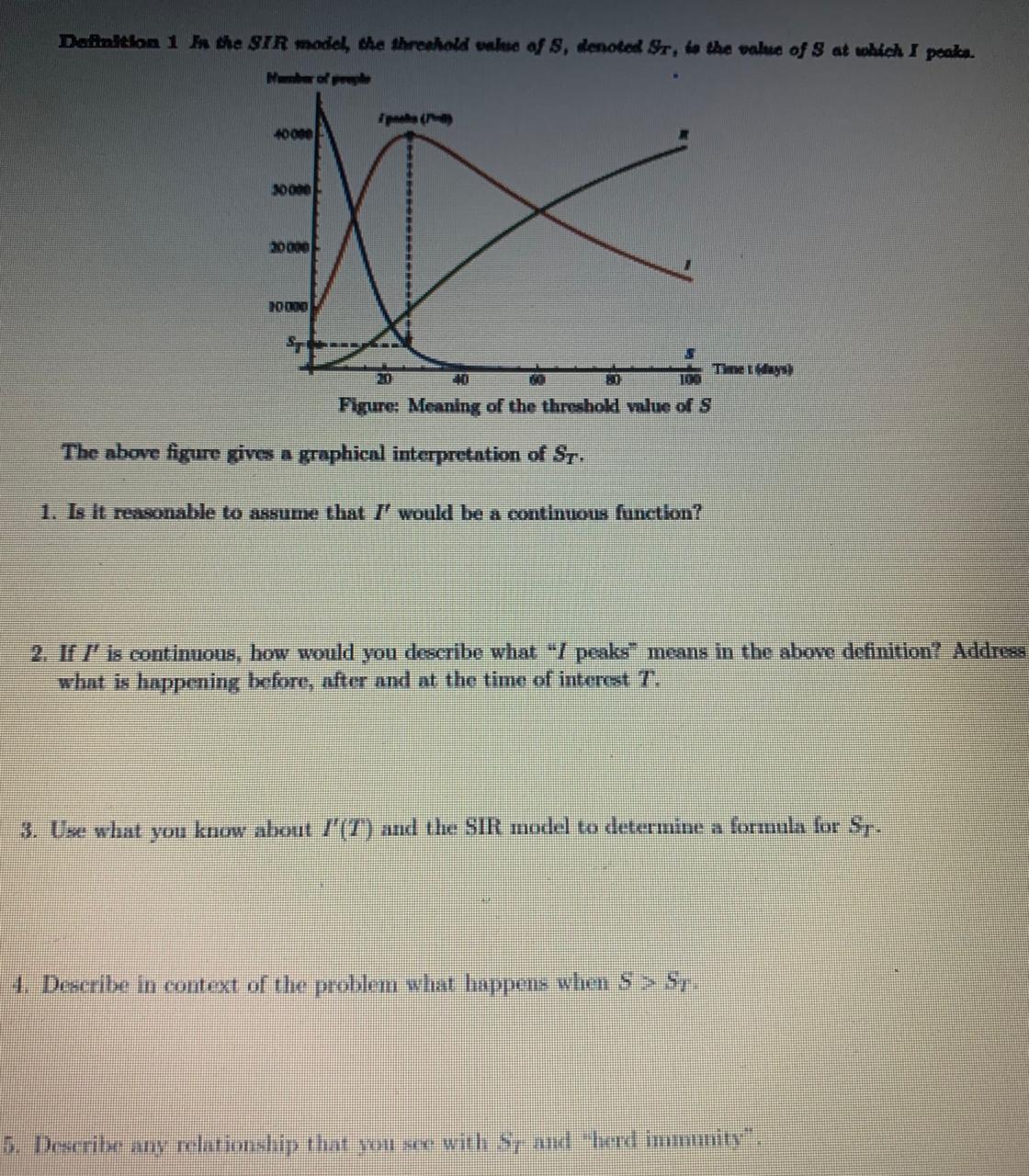Solved Definition 1 h the SIR model, the threshold valero of | Chegg.com