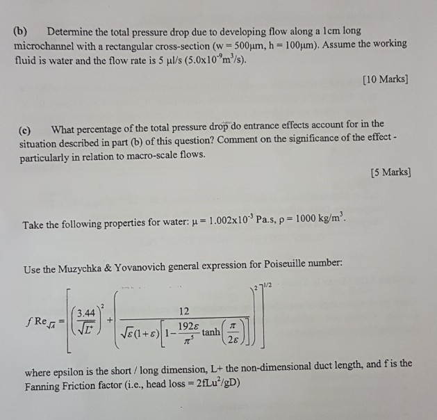 (b) Determine the total pressure drop due to | Chegg.com